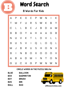 Easy Printable Word Searches -B Words For Kids