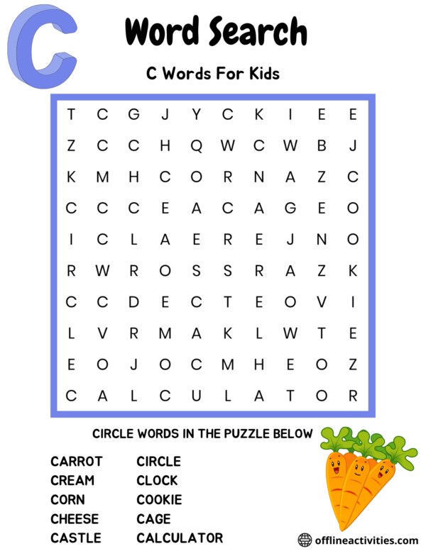 Word Find Search - Letter "C"
