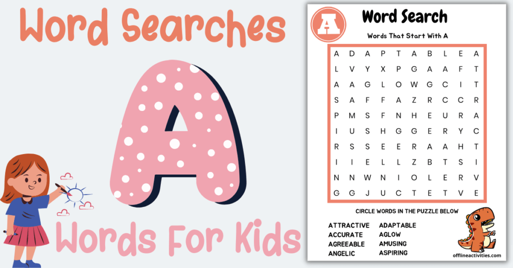 Word Search for Kindergarteners- A Words for Kids - Offline Activities