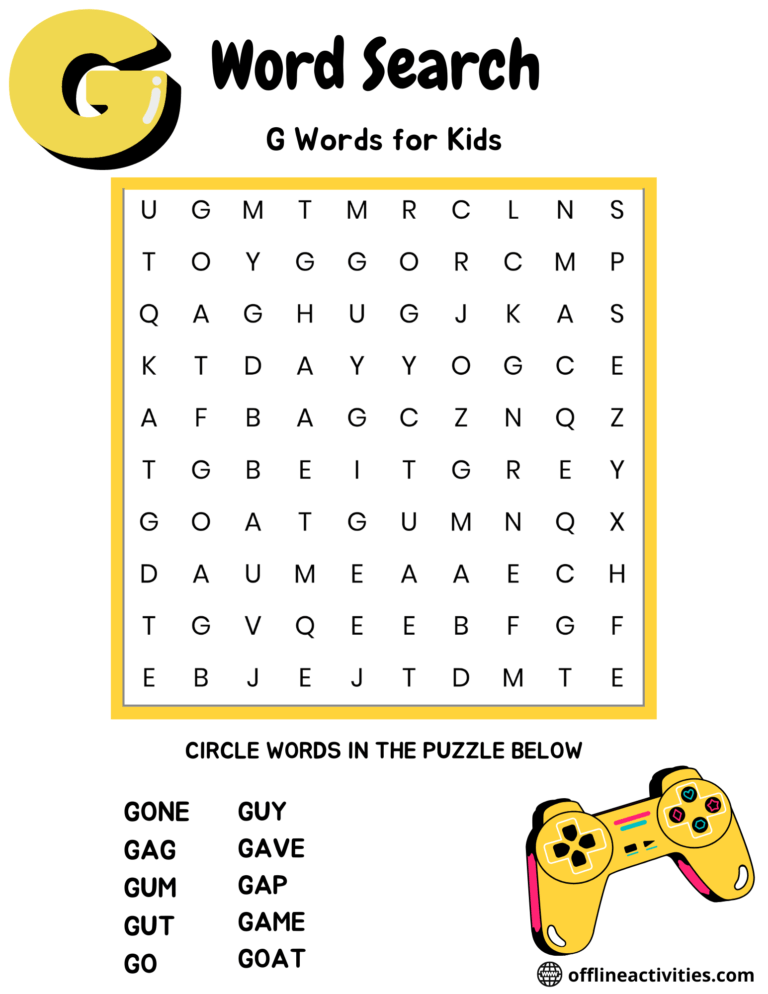 Word Search for Kindergarteners-G Words for Kids