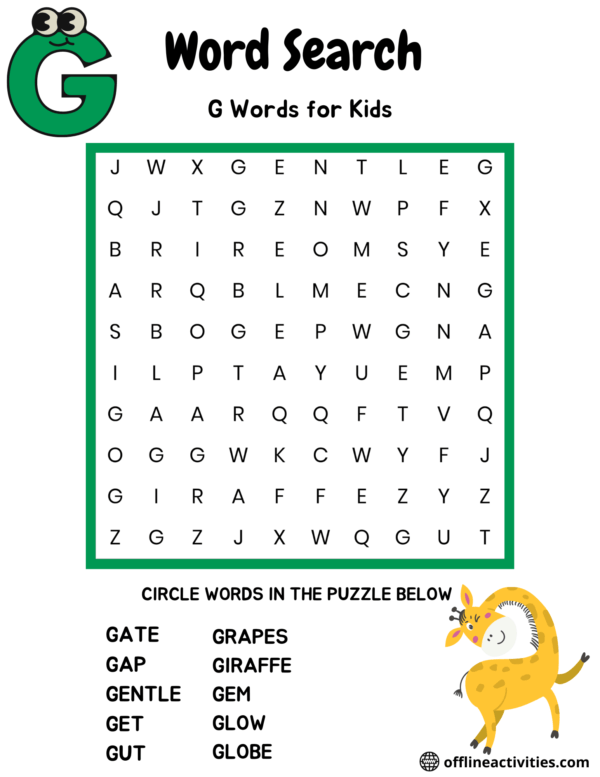 Puzzle Word Search-G Words for Kids