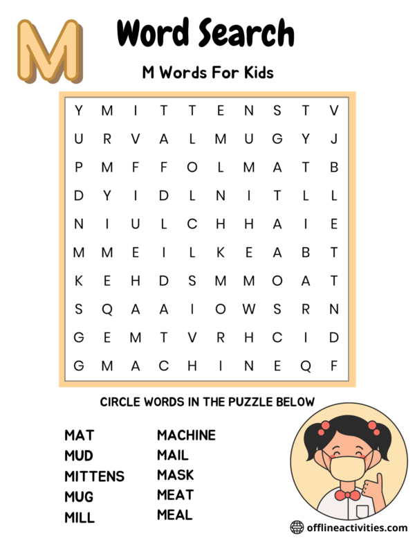 Word Search Puzzle Online free -M words for kids