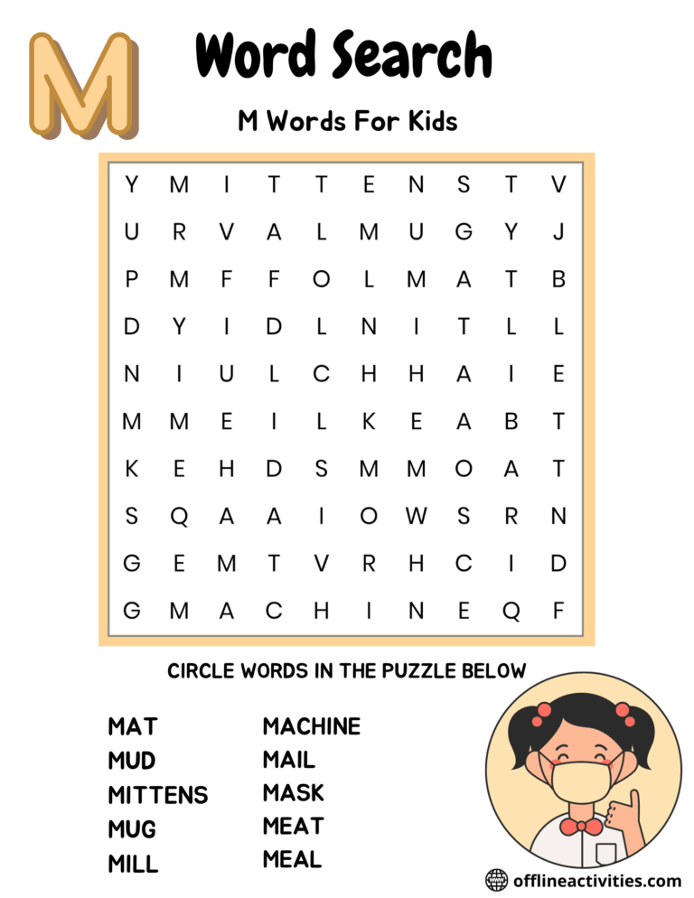 Word Search Puzzle Online free -M words for kids