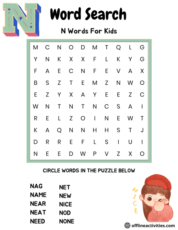 word find search - Letter N