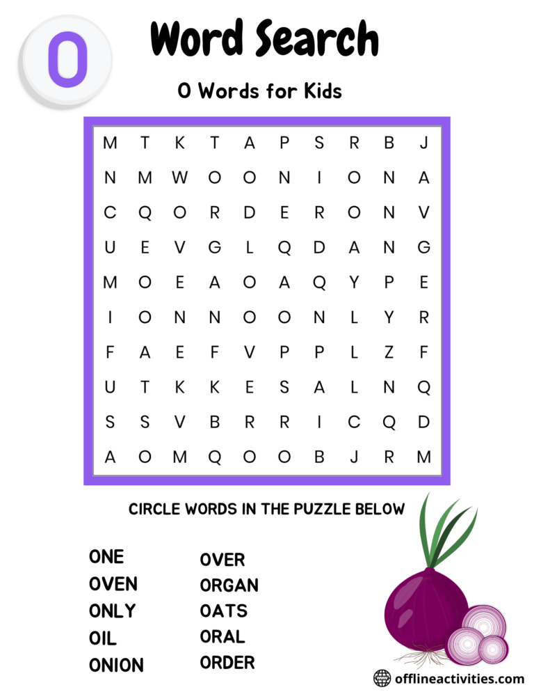Free Printable Word Searches- O words for kids