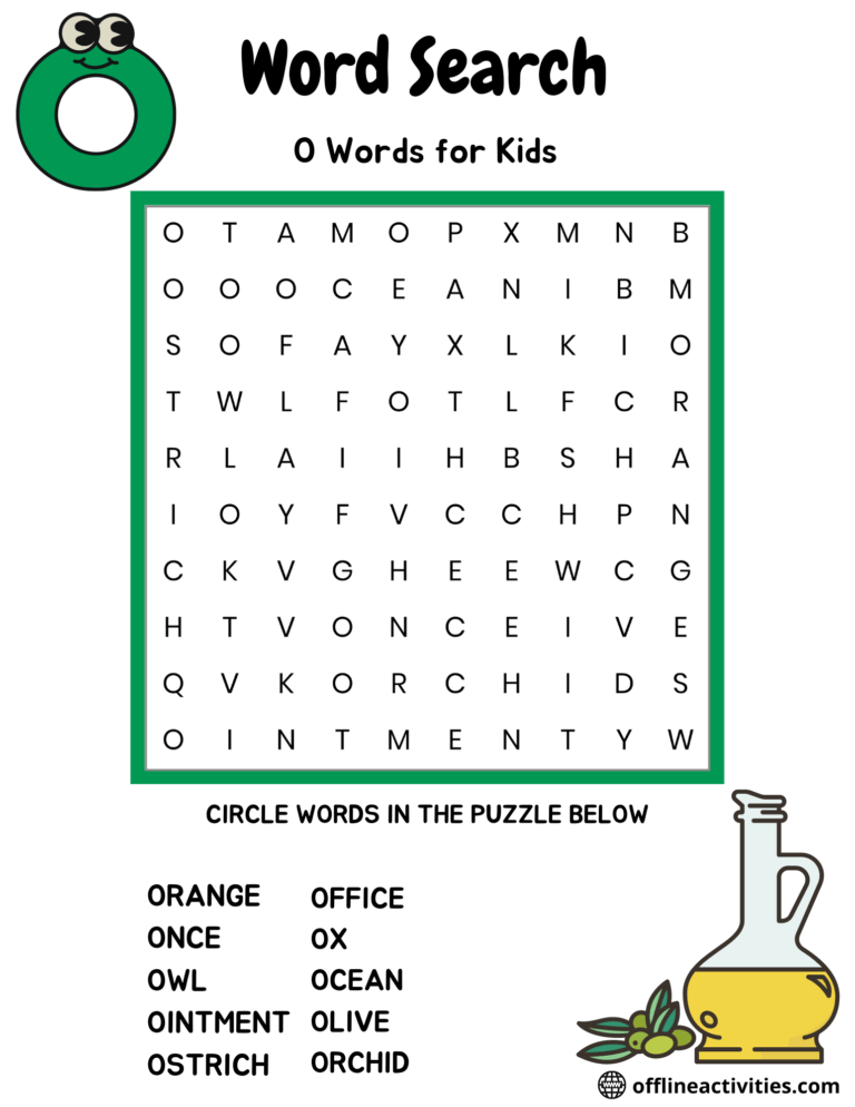 Free Word Puzzles Printable- O words for kids