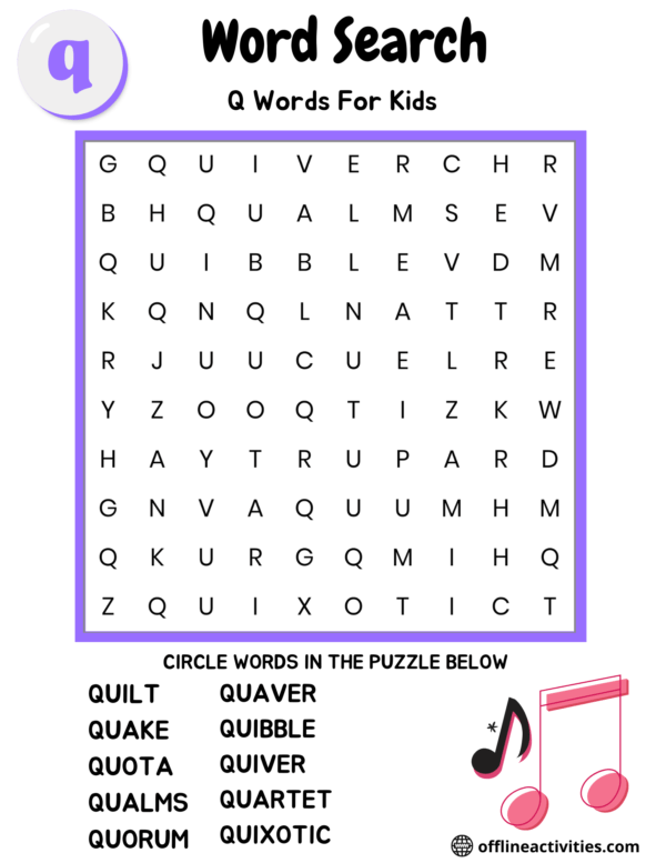 Puzzle Find The Words -Q Words for Kids