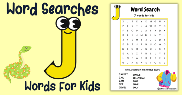 Free Printable Word Search - Letter J - Offline Activities