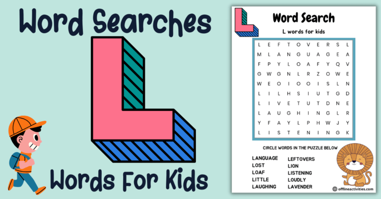 Large Print Word Searches Printable-L Words for Kids - Offline Activities