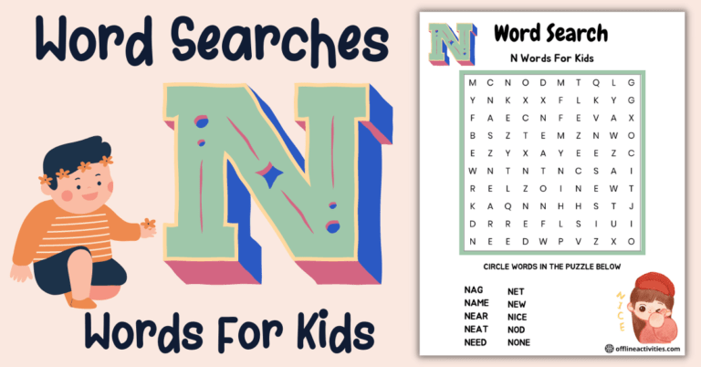 word find search - Letter N - Offline Activities