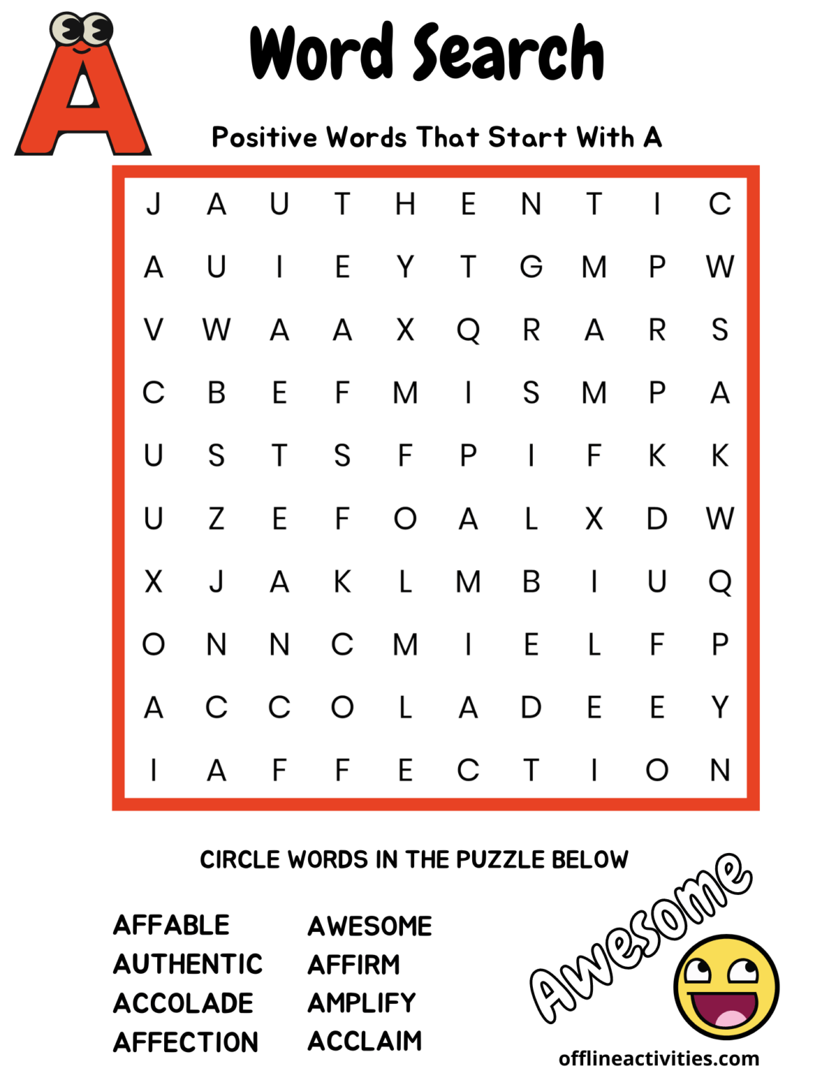 Word Search for Kindergarteners- A Words for Kids