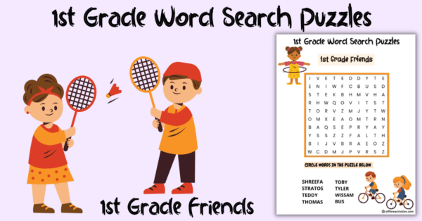 Word Search Large Print Free Printable- 1st Grade Friends