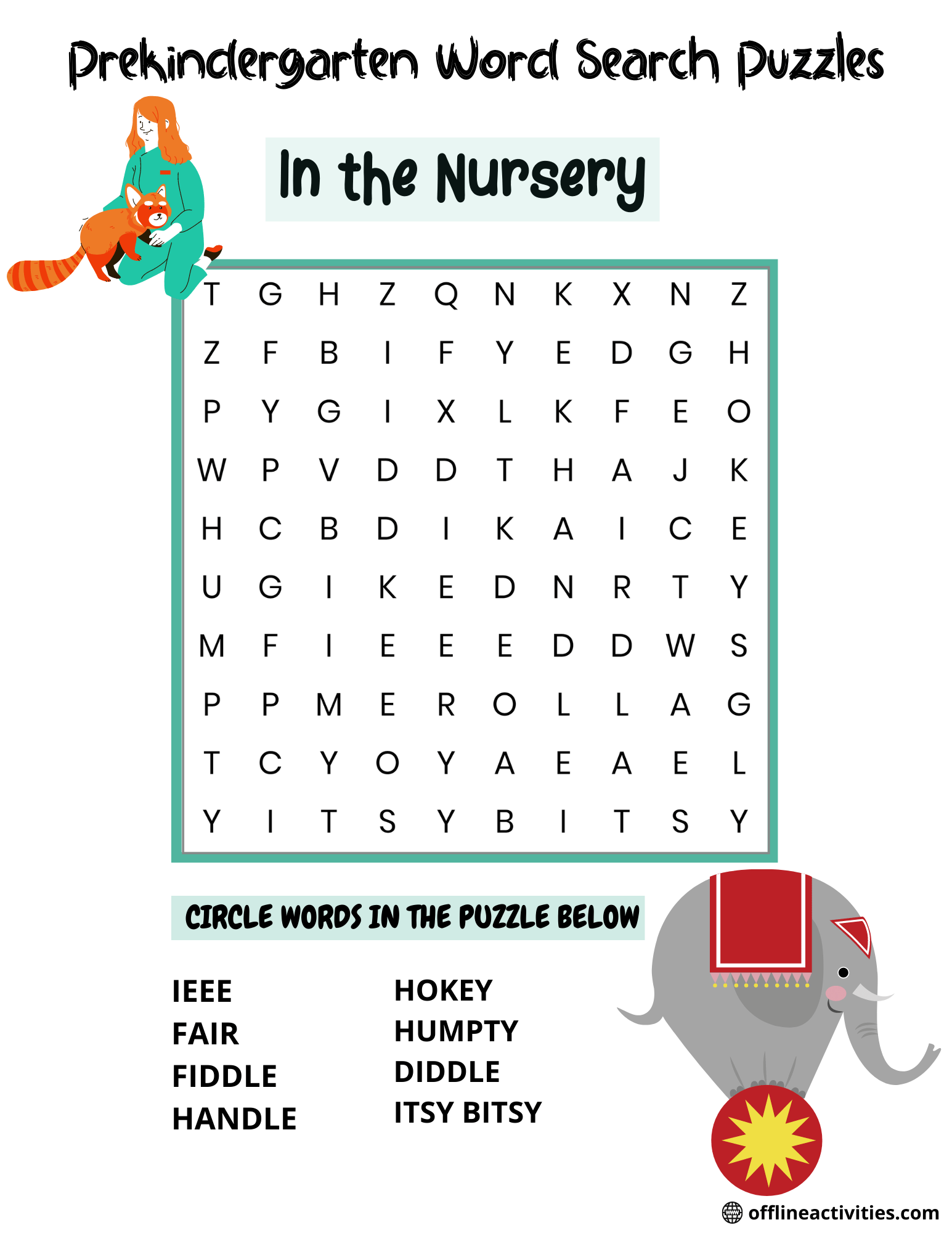 Word Search Download- In the Nursery - Offline Activities