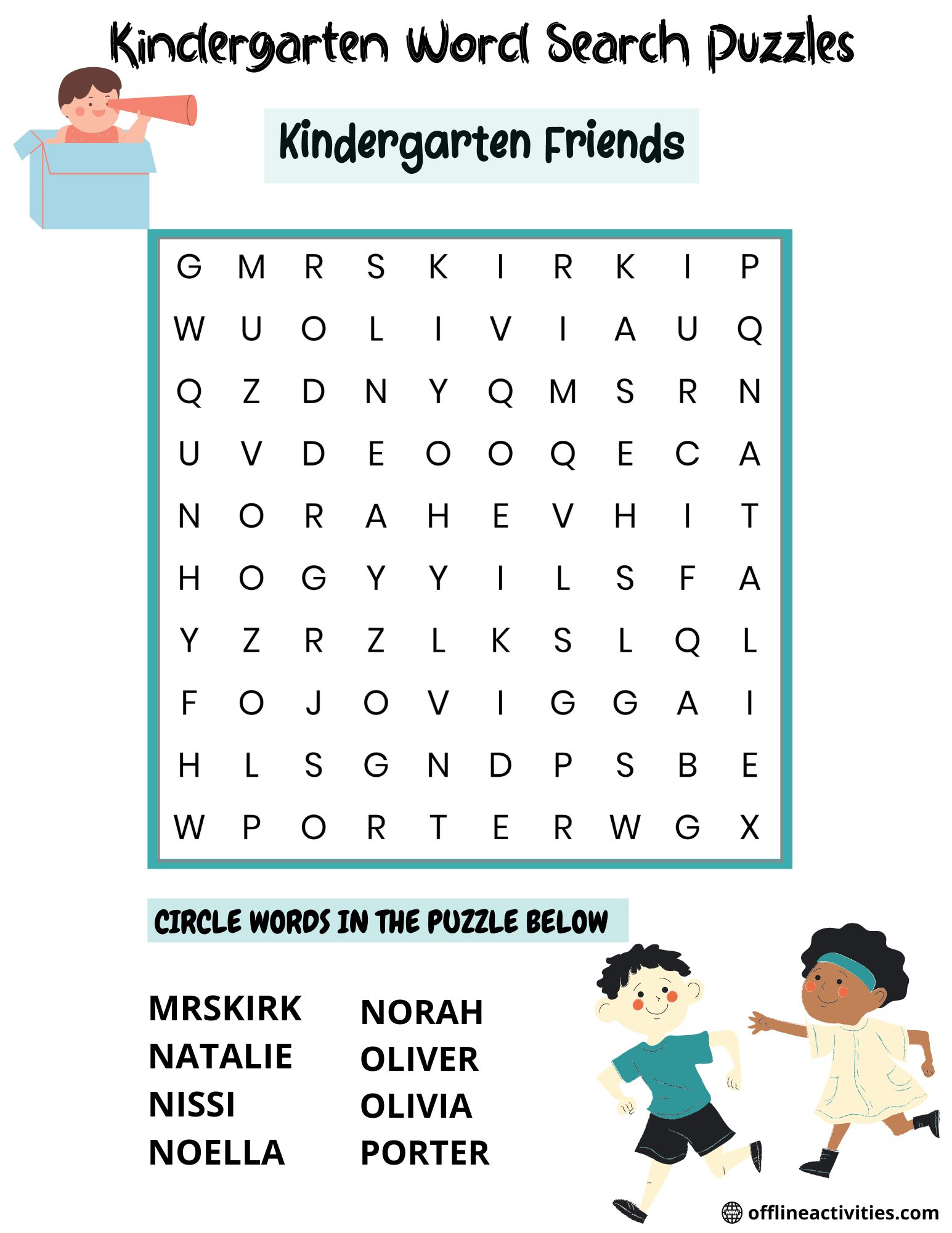 Word Search For Kindergarteners – Kindergarten Friends