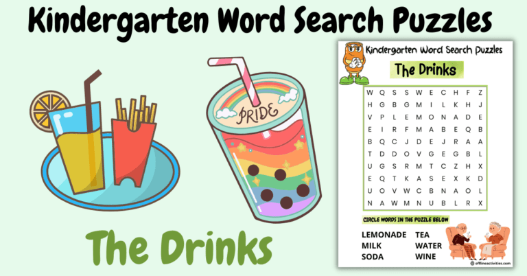 Kindergarten Word Search Puzzles – The Drinks - Offline Activities