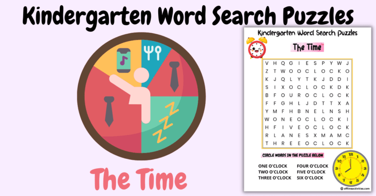 Kindergarten Word Search Puzzles – The Time - Offline Activities