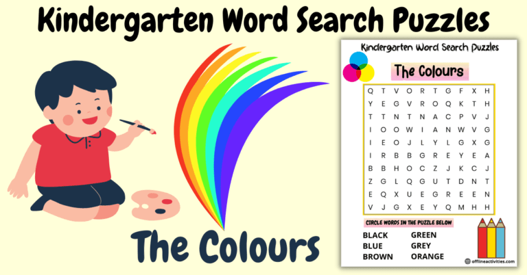 Kindergarten Word Search Puzzles - The Colours