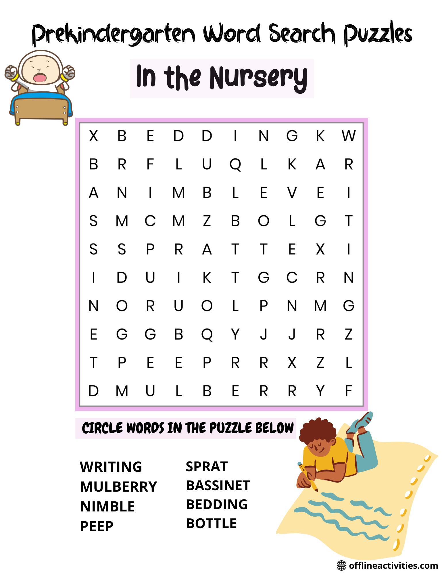 Word Search for Prekindergarten- In the Nursery - Offline Activities