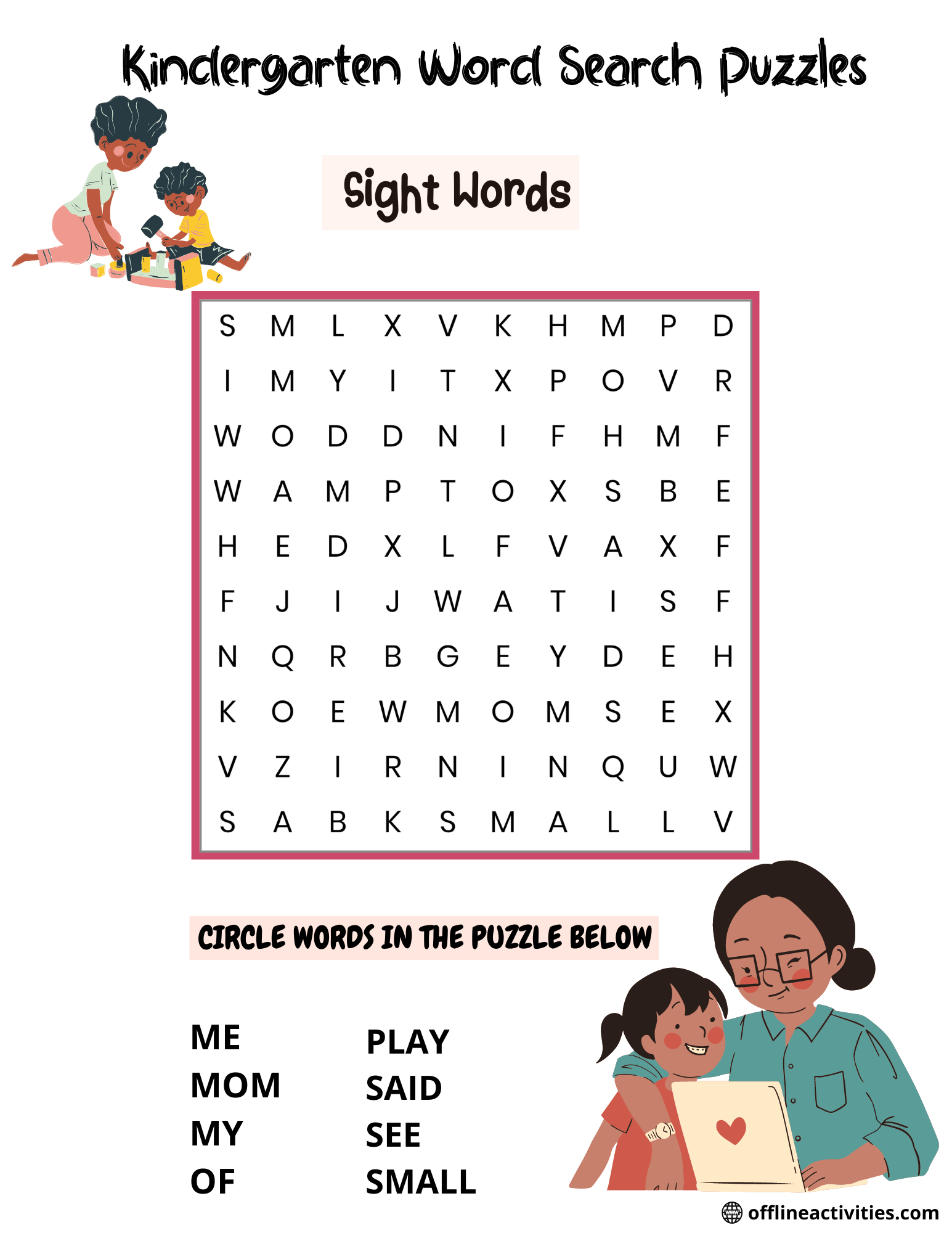 Word Search For Kindergarteners– Sight Words