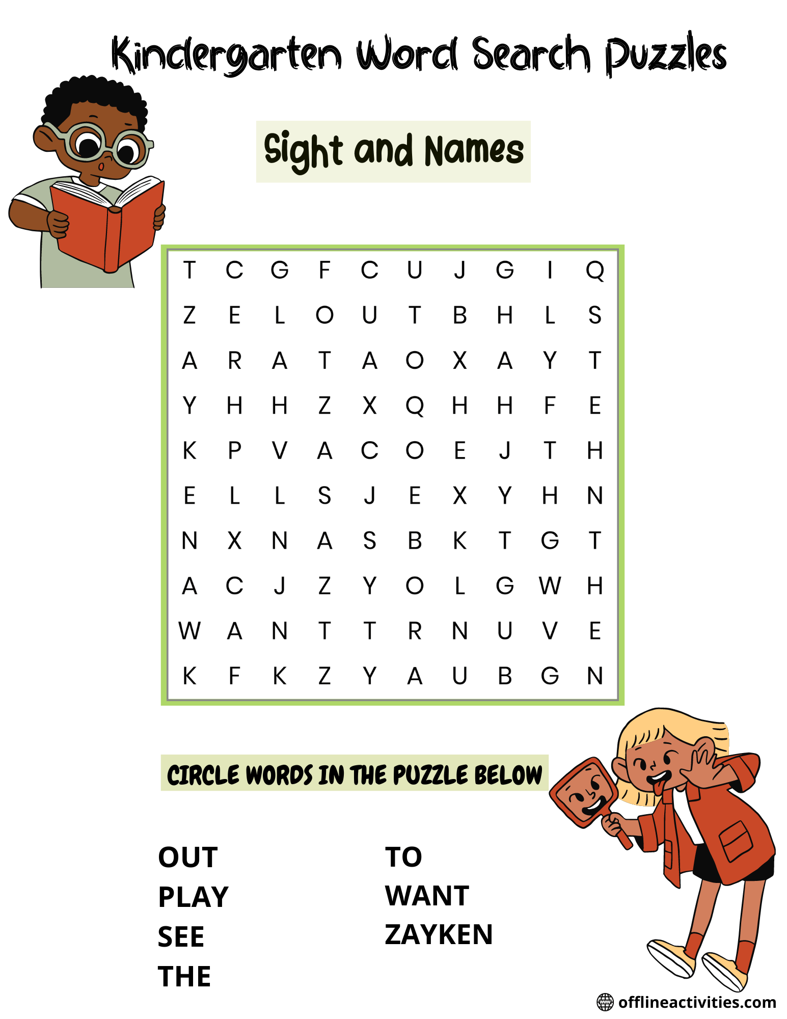 Word Search Puzzles Free Online– Sight and Names - Offline Activities