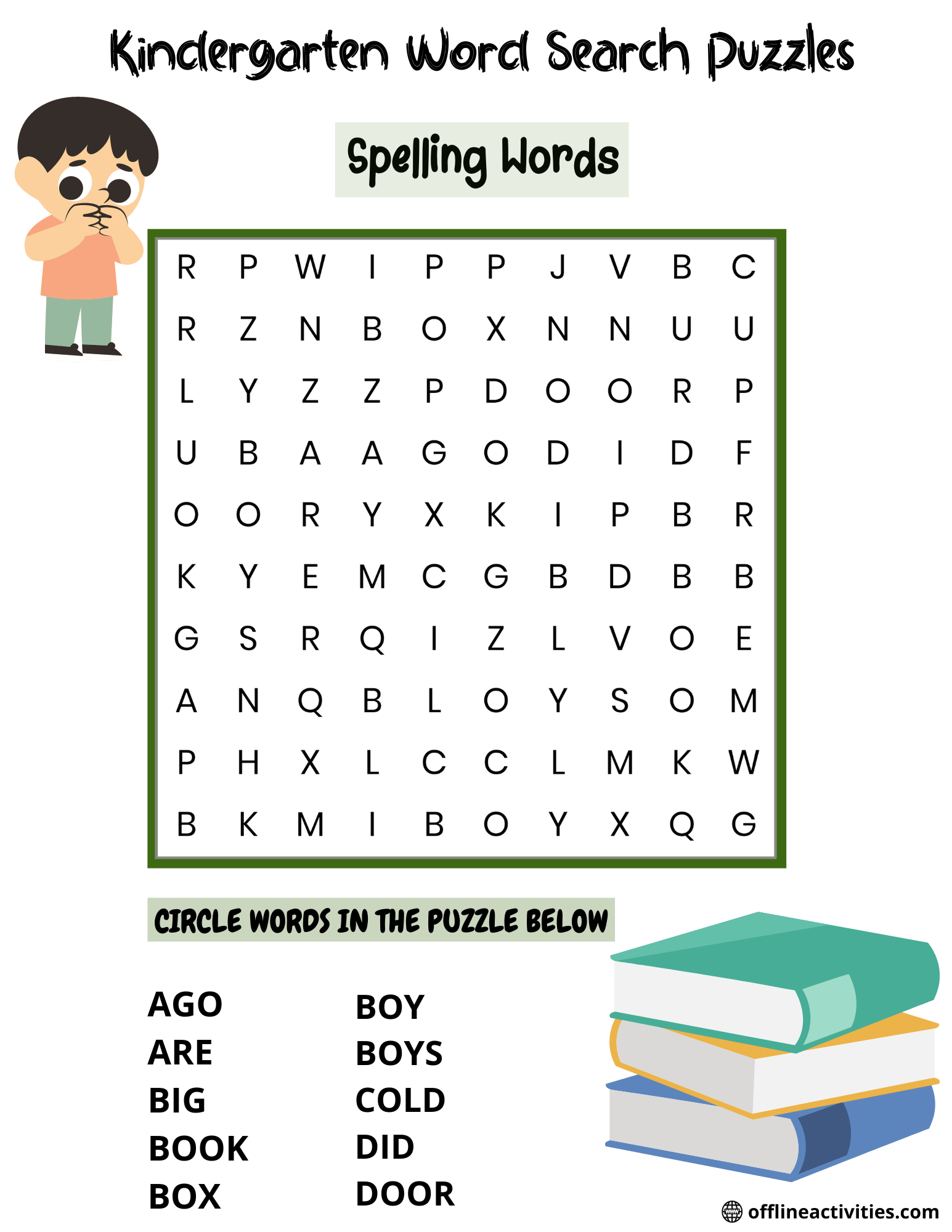 word searches for kindergarten sight words