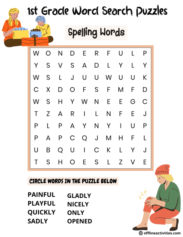 Words Search Puzzles Printable- Spelling Words - Offline Activities