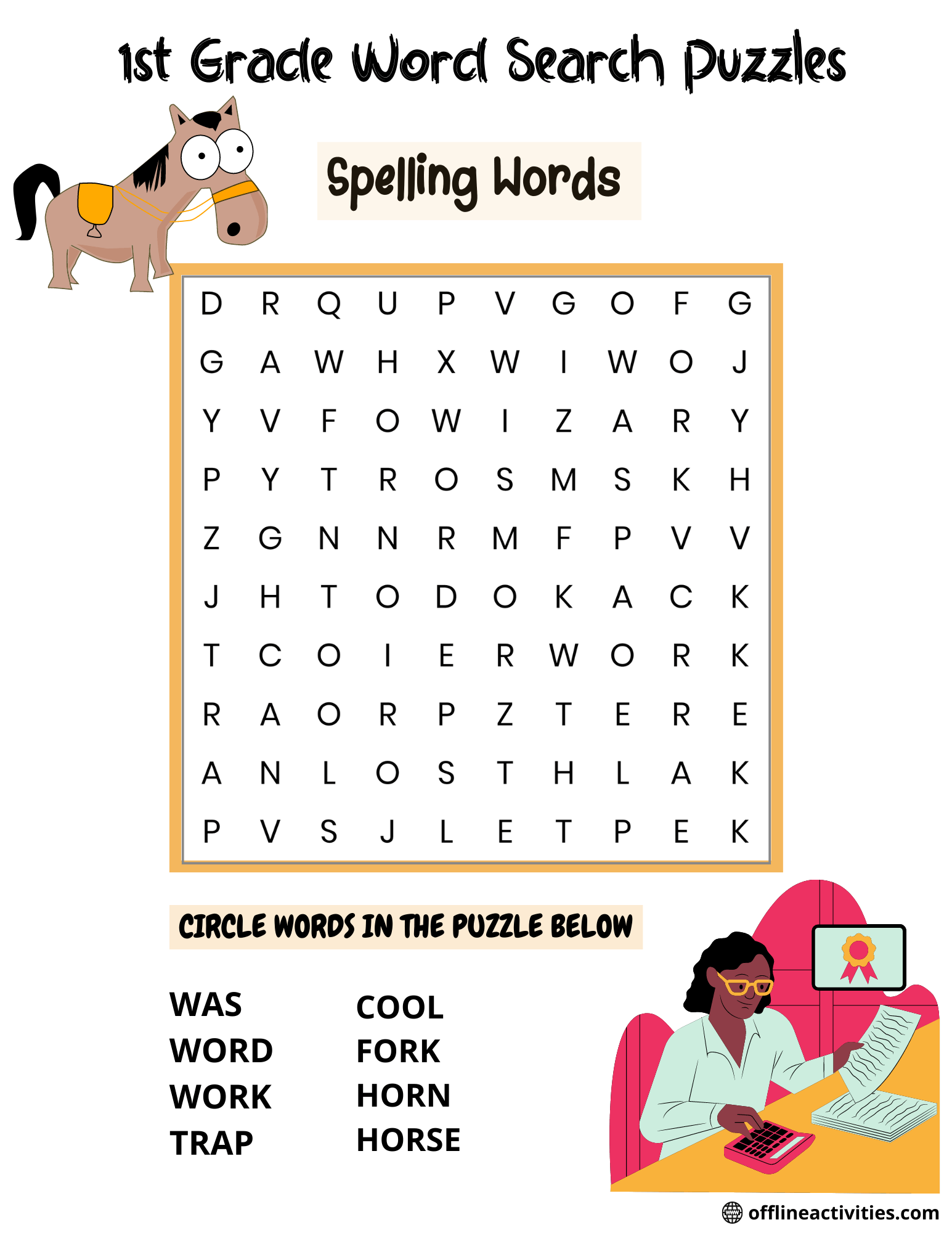 Puzzle Find The Words- Spelling Words - Offline Activities
