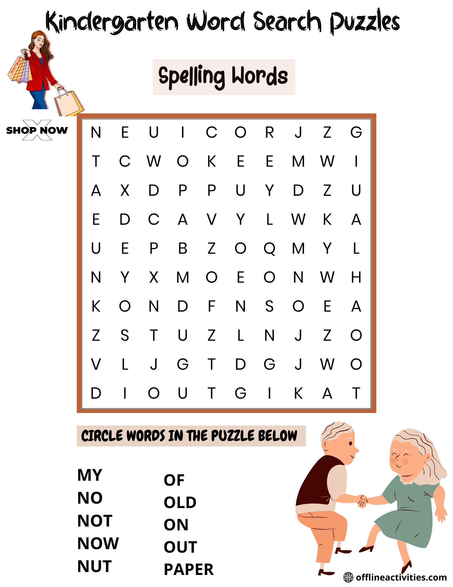 Kindergarten Word Search Puzzles – Spelling Words - Offline Activities