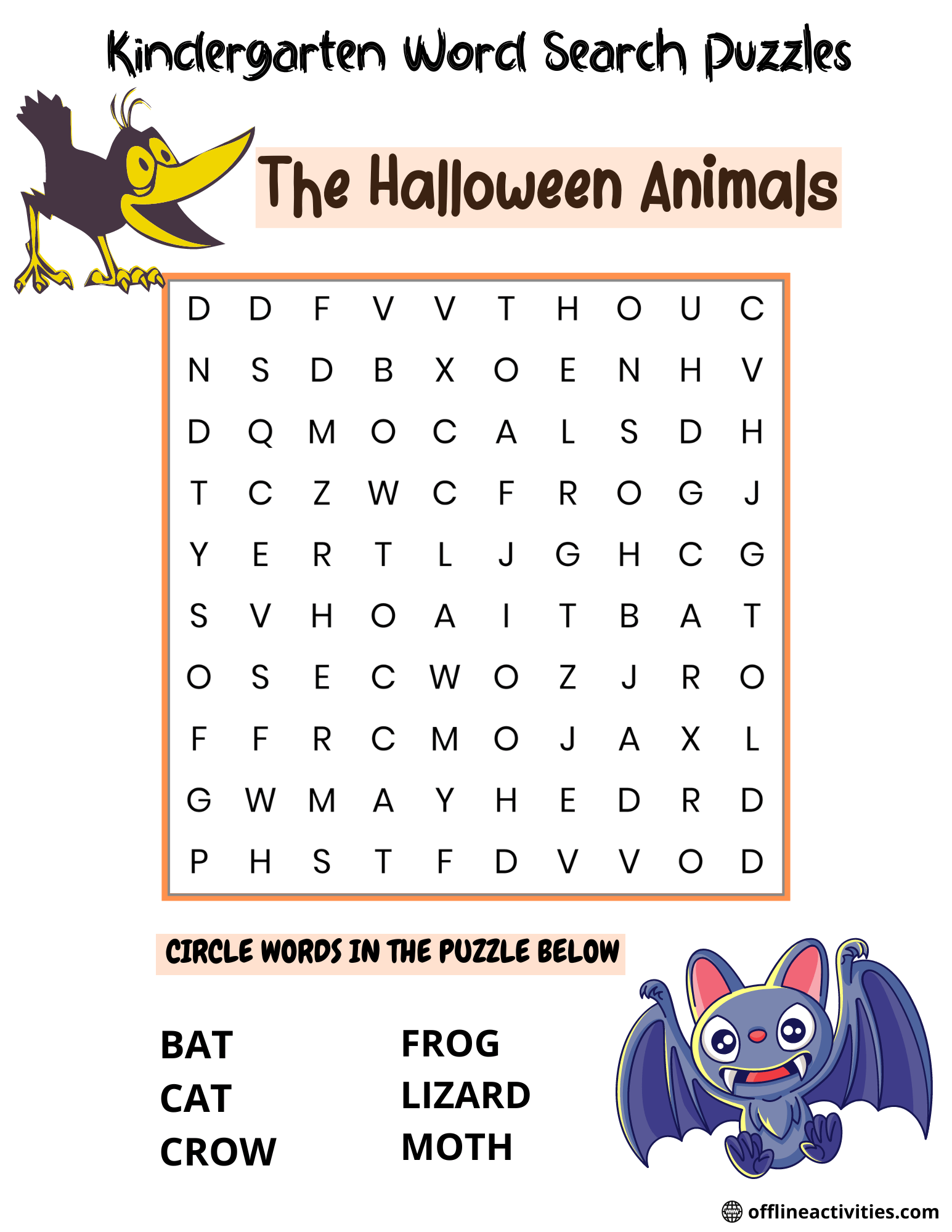 Kindergarten Word Search Puzzles – The Halloween Animals - Offline ...