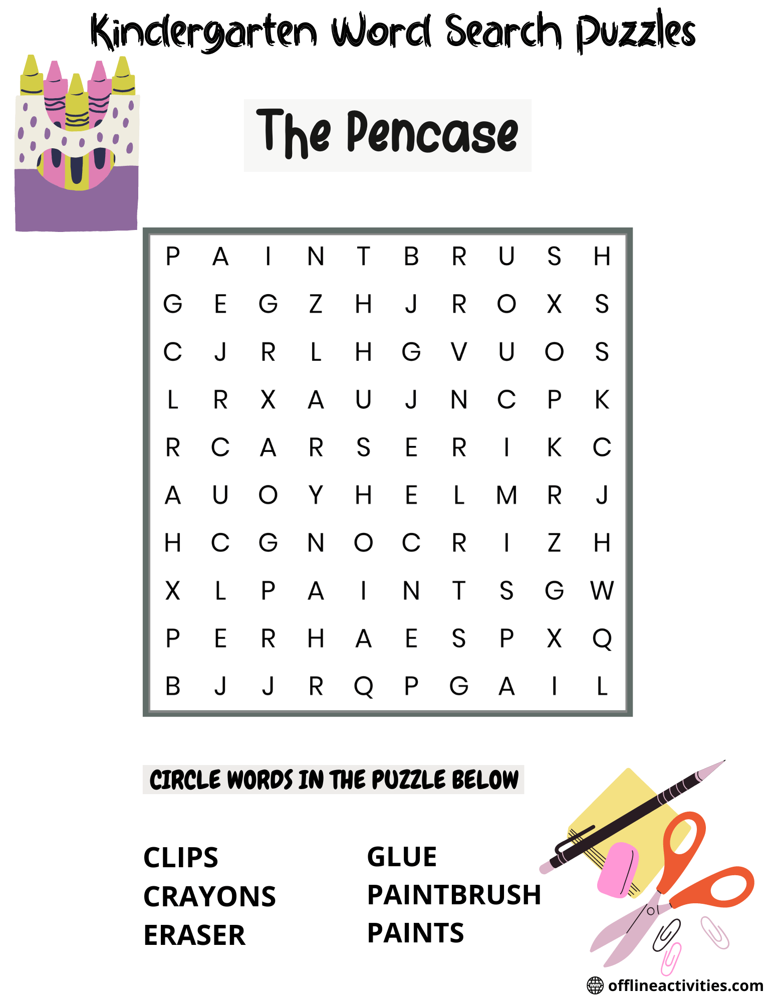 Kindergarten Word Search Puzzles – The Pencase