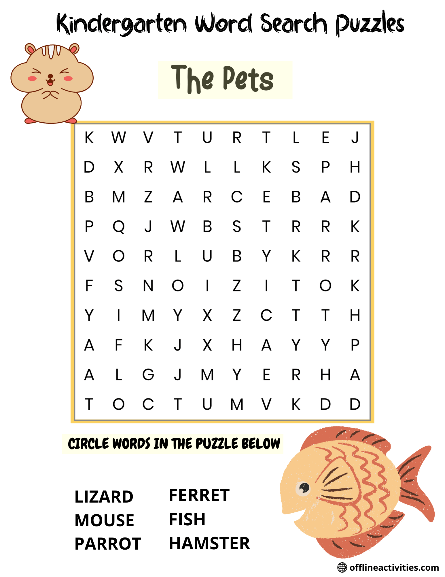 Kindergarten Word Search Puzzles – The Pets