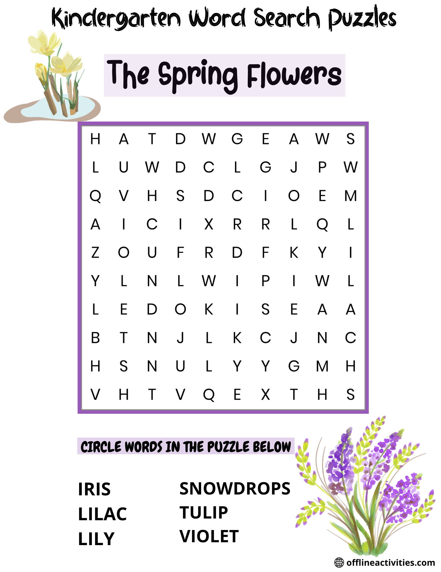 Word Search for Kindergarteners – The Spring Flowers