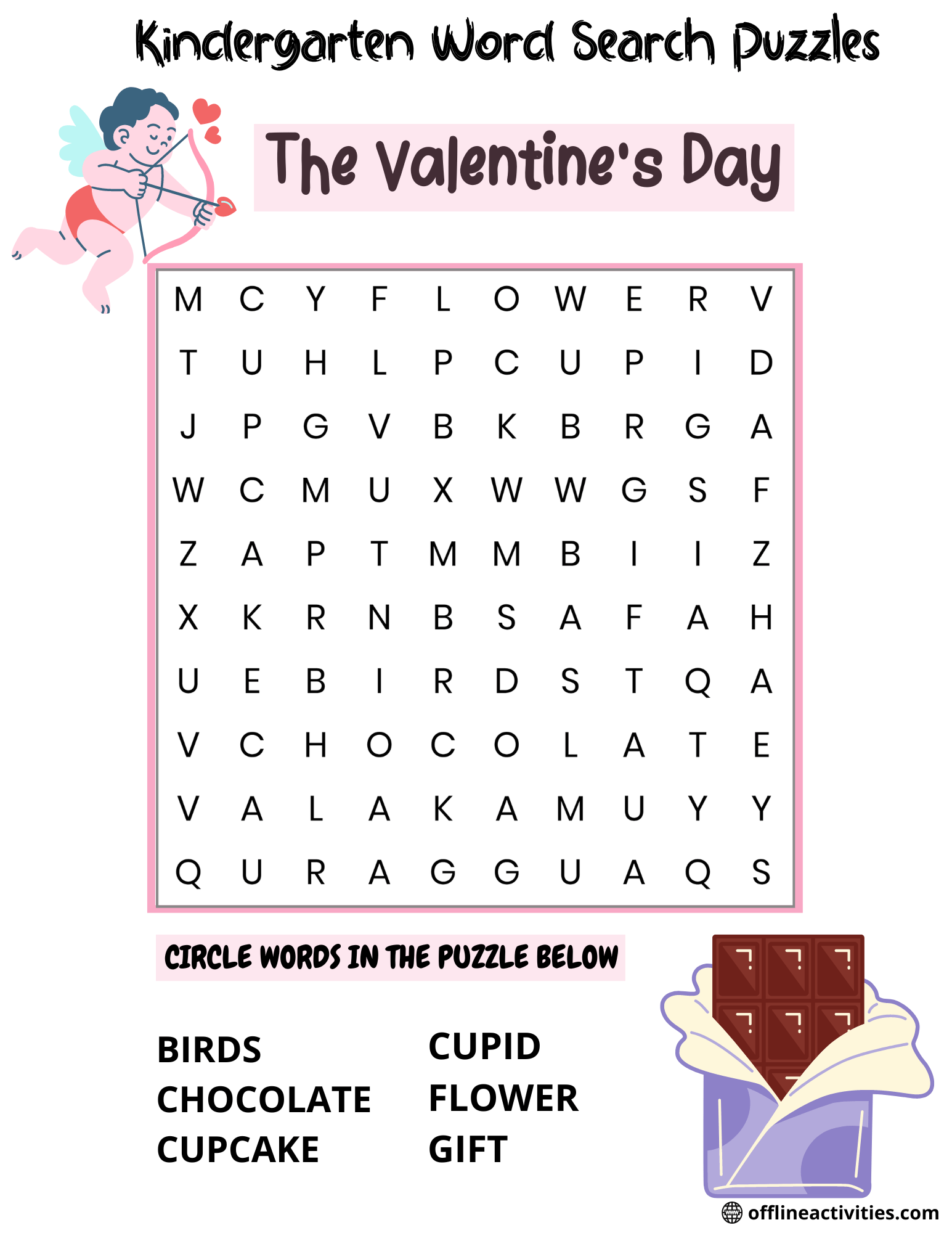 Kindergarten Word Search Puzzles – The Valentine’s Day - Offline Activities