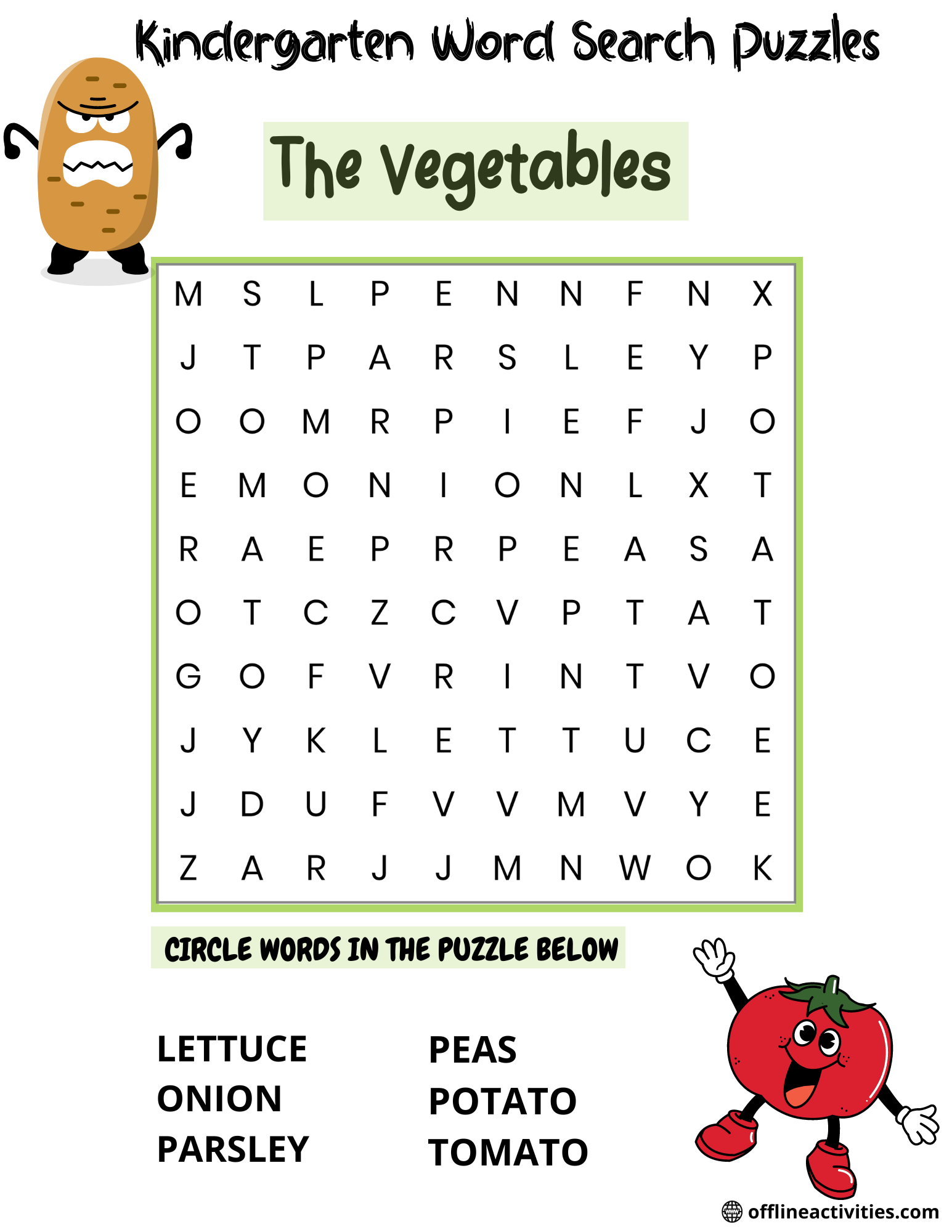 Game of Word Search- The Vegetables