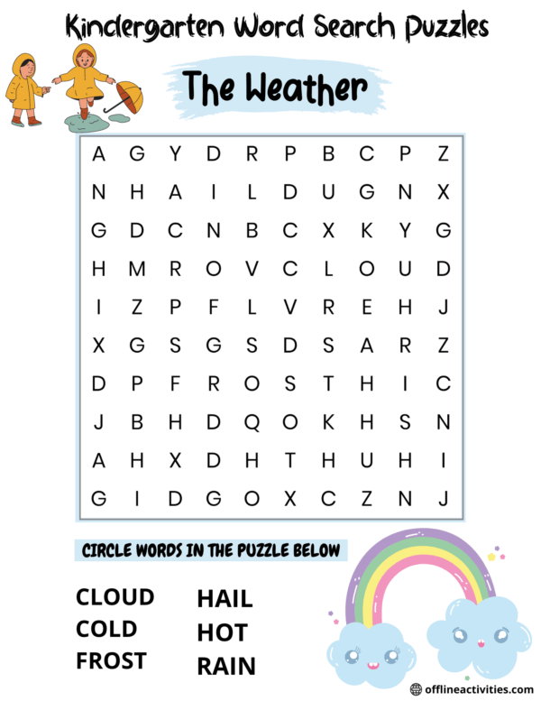 Kindergarten Word Search Puzzles – The Weather
