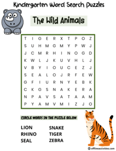 Word Search for Kindergarteners – The Wild Animals