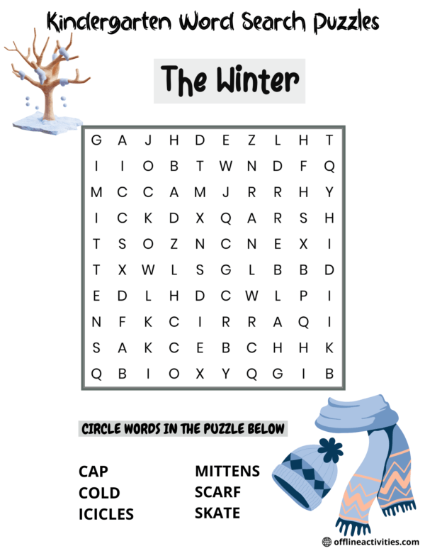Kindergarten Word Search Puzzles – The Winter