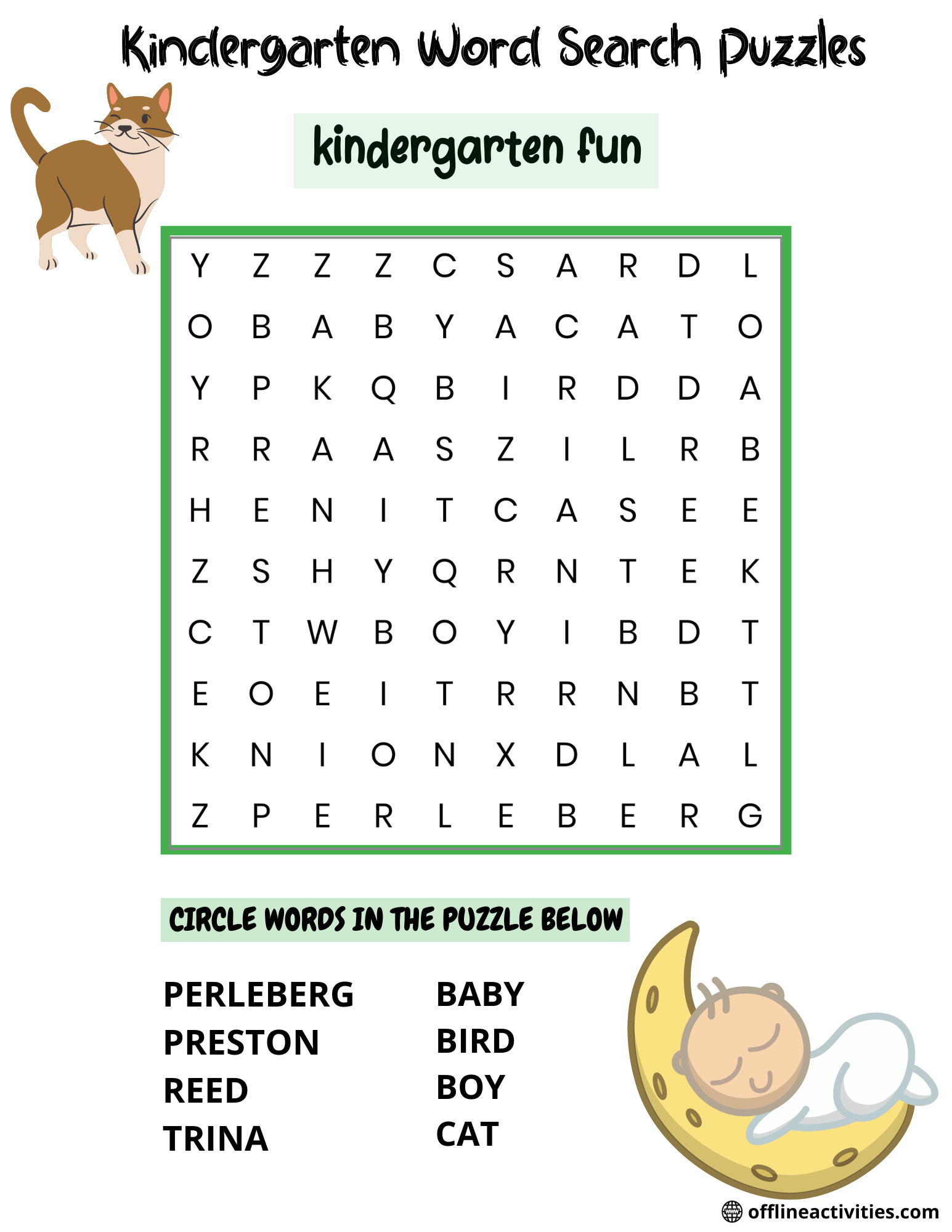 Word Search for Kindergarteners– kindergarten fun
