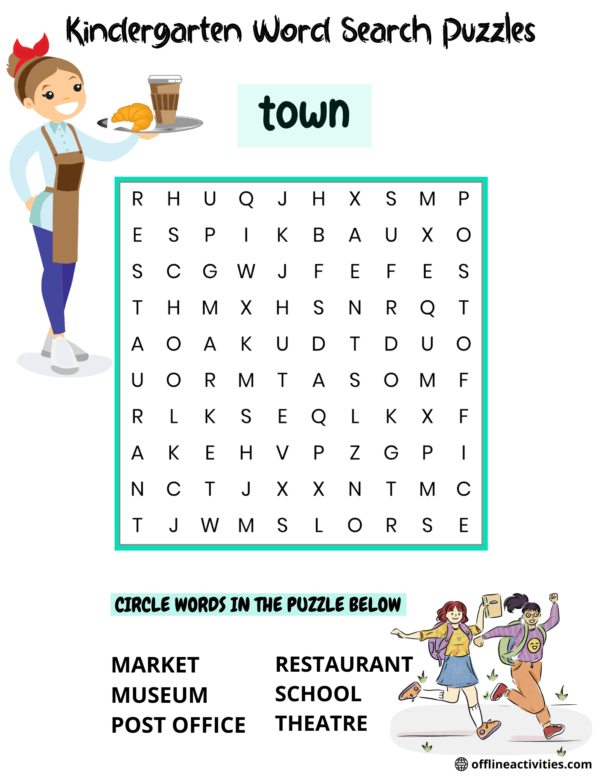 Kindergarten Word Search Puzzles – town