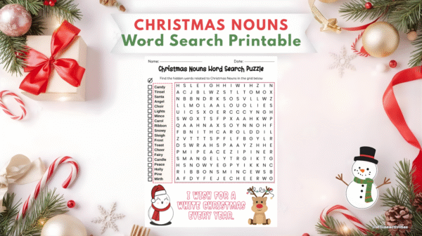 🎄 Free Christmas Nouns Word Search Puzzle – Printable Worksheet Activity